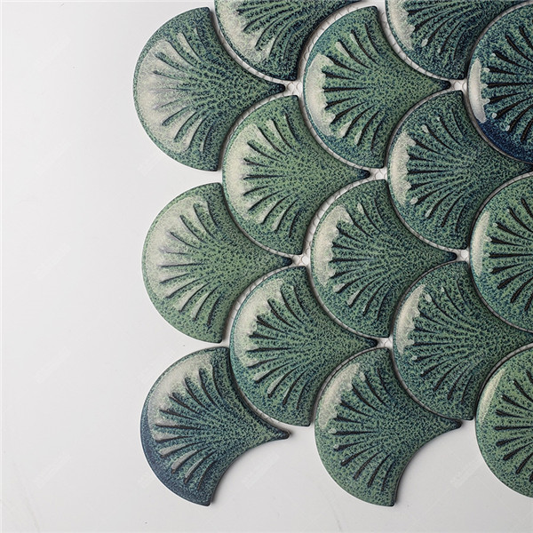 Wholeslae 3d Mould Surface Ceramic Mosaic Green Fish Scale Tile for ...