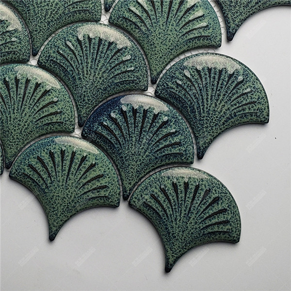 Wholeslae 3d Mould Surface Ceramic Mosaic Green Fish Scale Tile for ...
