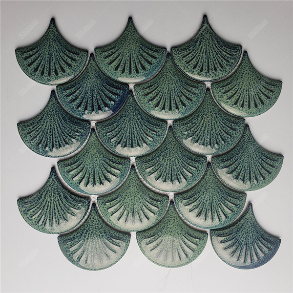 Wholeslae 3d Mould Surface Ceramic Mosaic Green Fish Scale Tile for ...