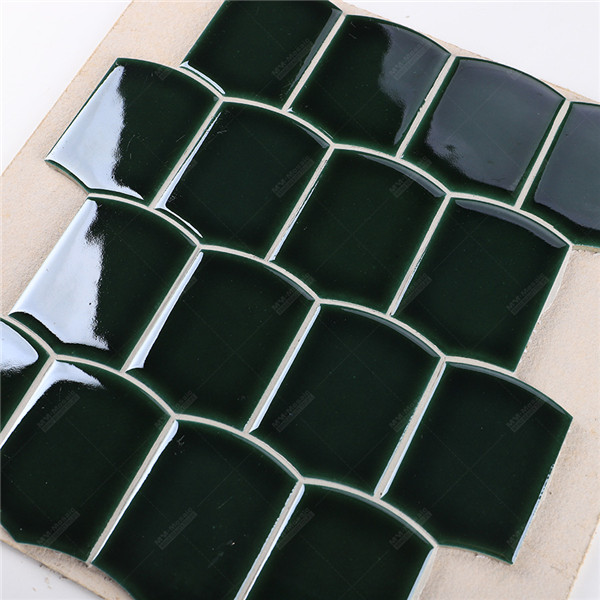 Wholesale Tunnel Pattern Porcelain Glossy Dark Green Mosaic Irregular ...
