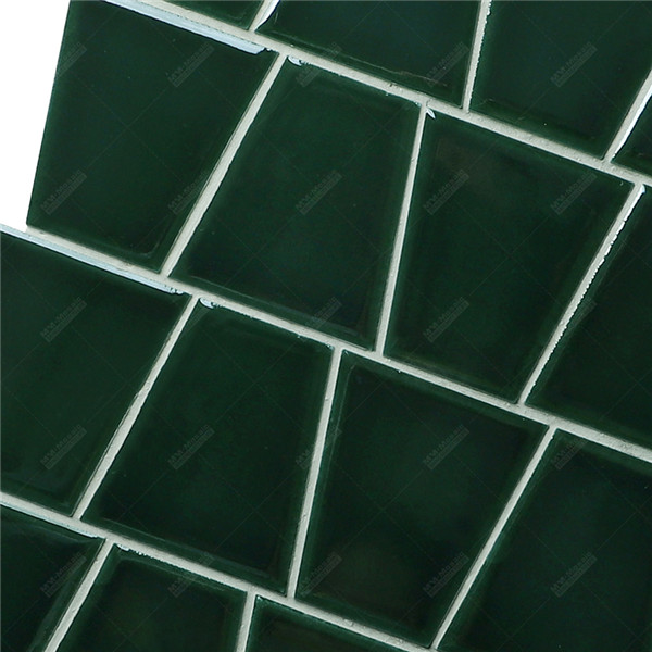 Trapezoid Shape Ceramic Glossy Fambe Dark green Splashback Mosaic Tiles ...