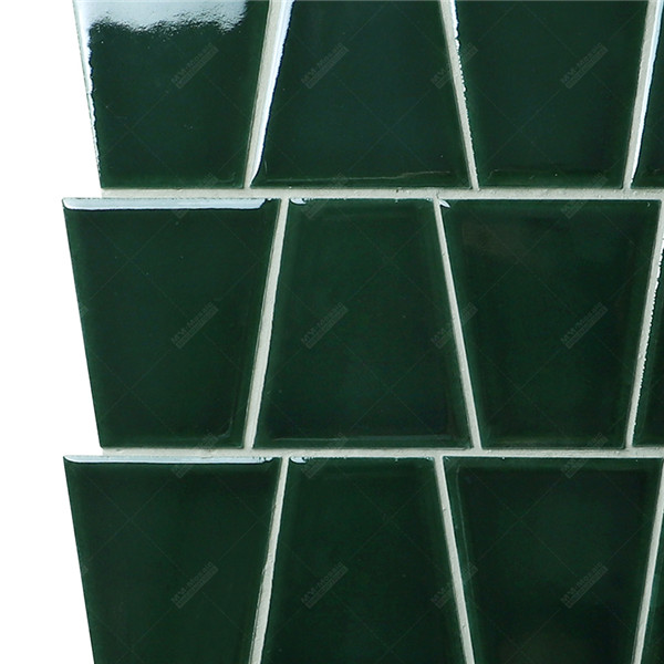 Trapezoid Shape Ceramic Glossy Fambe Dark green Splashback Mosaic Tiles ...