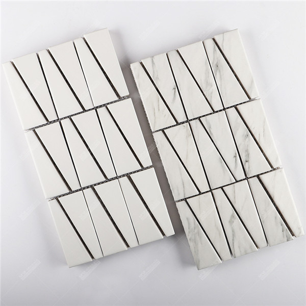 Foshan Factory Inclined Mold Surface Ceramic White Trapezoid Mosaic ...