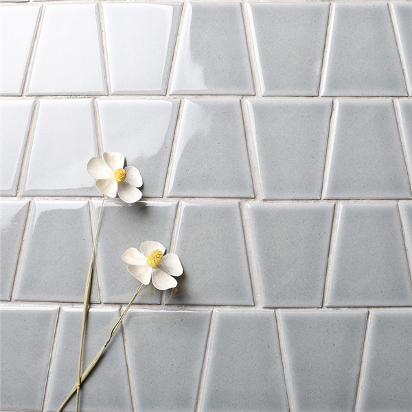 Wholeslae Trapezoid Shape Glossy Ceramic Light Grey Mosaic Tiles for ...