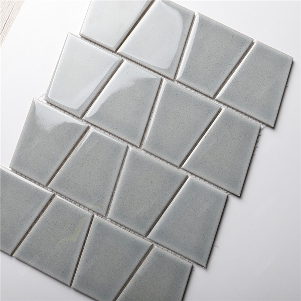 Wholeslae Trapezoid Shape Glossy Ceramic Light Grey Mosaic Tiles for ...