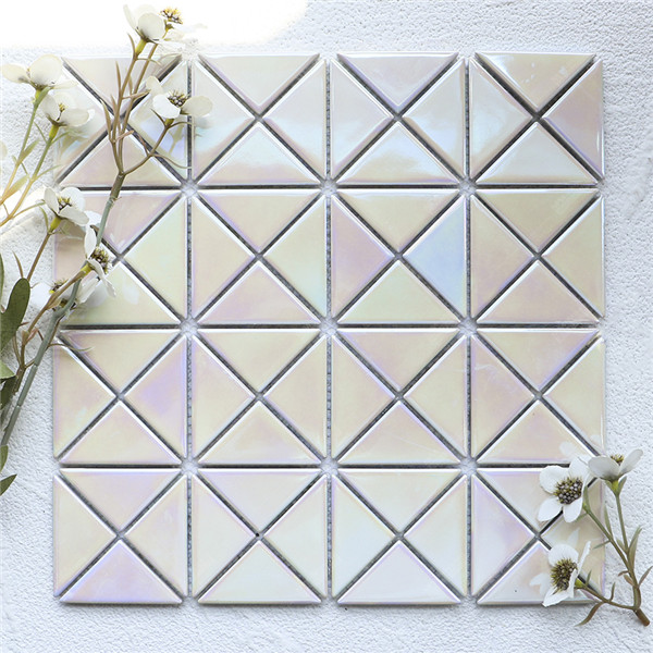 2" Glossy Glazed White Porcelain Mosaic Triangle Iridescent Wall ...