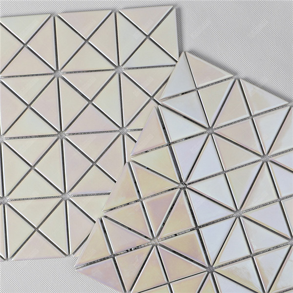 2" Glossy Glazed White Porcelain Mosaic Triangle Iridescent Wall ...