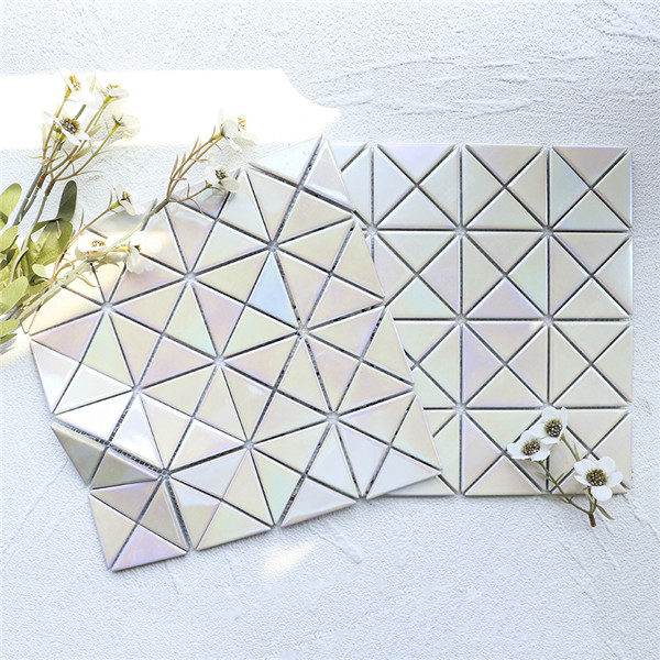 2" Glossy Glazed White Porcelain Mosaic Triangle Iridescent Wall ...