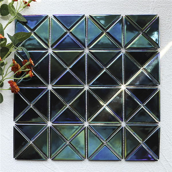 2" Glossy Glazed Porcelain Gradient Blue Iridescent Tile Bathroom ...