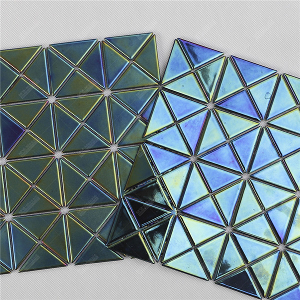 2" Glossy Glazed Porcelain Gradient Blue Iridescent Tile Bathroom ...