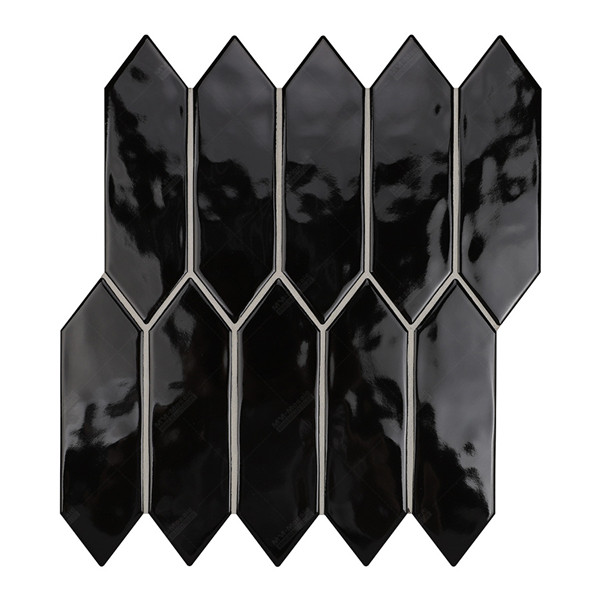 Foshan Manufacturer Glossy Flat Ceramic Mosaic Long Hexagon Black ...