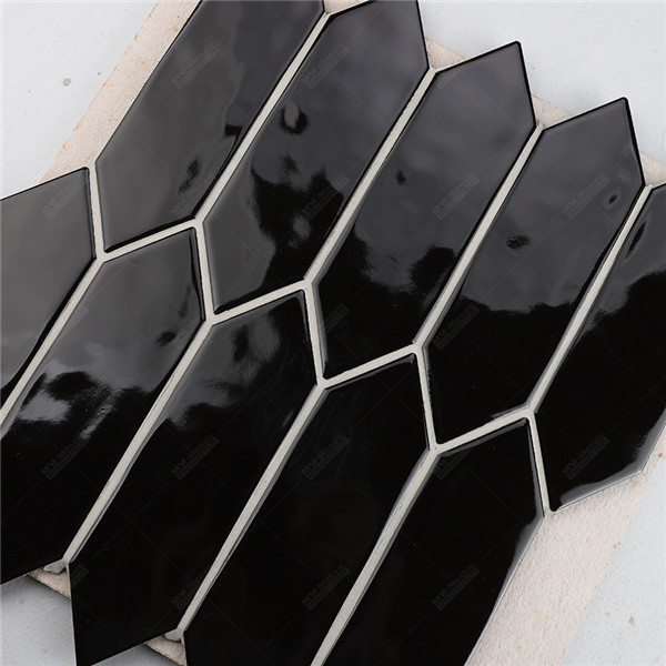 Foshan Manufacturer Glossy Flat Ceramic Mosaic Long Hexagon Black ...