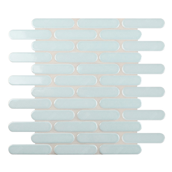 Foshan Factory Glazed Porcelain Long Oval Pale Blue Mosaic Tiles for ...