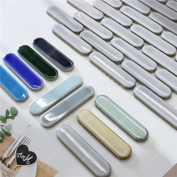Foshan Factory Glazed Porcelain Long Oval Pale Blue Mosaic Tiles for ...
