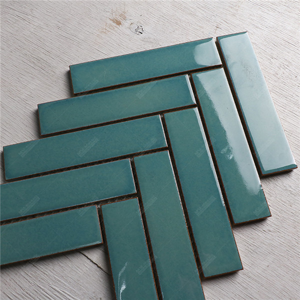 Foshan Company Glazed Ceramic Mosaic Green Herringbone Tiles Pattern ...