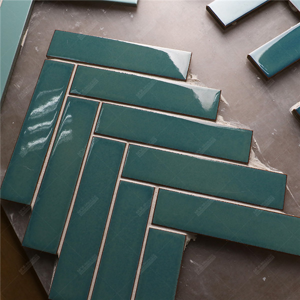 Foshan Company Glazed Ceramic Mosaic Green Herringbone Tiles Pattern ...