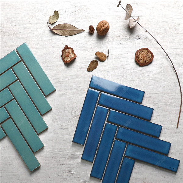Foshan Company Glazed Ceramic Mosaic Green Herringbone Tiles Pattern ...