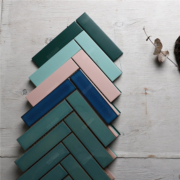 Foshan Company Glazed Ceramic Mosaic Green Herringbone Tiles Pattern ...