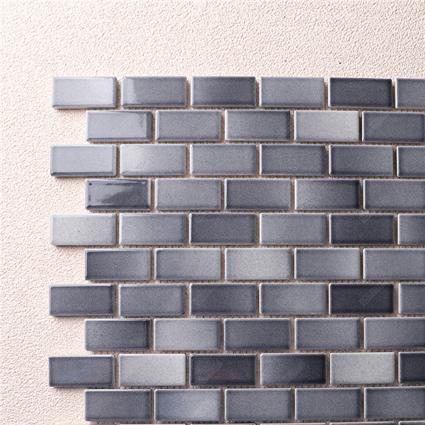 Foshan Factory 23x48mm Brick Bond Porcelain Glazed Gradient Grey Mosaic ...
