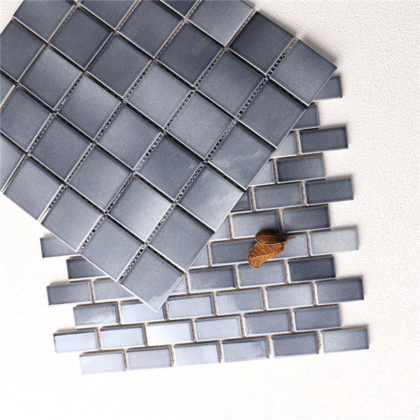 Foshan Factory 23x48mm Brick Bond Porcelain Glazed Gradient Grey Mosaic ...