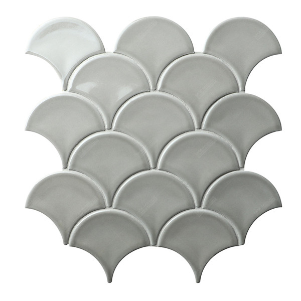 Premium Glazed Off White Ceramic Fish Scale Mosaic Tiles Bathroom ...