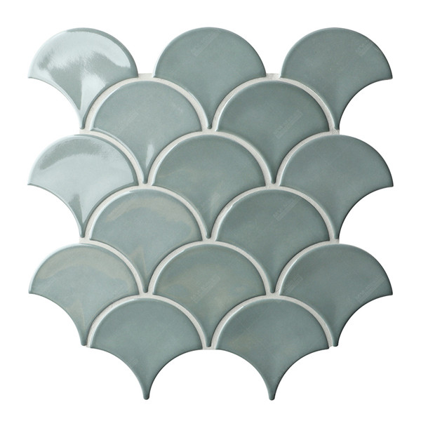 Foshan Factory Kitchen Wall Steel Gray Glossy Ceramic Mosaic Fish Scale ...
