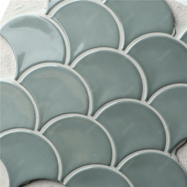 Foshan Factory Kitchen Wall Steel Gray Glossy Ceramic Mosaic Fish Scale ...