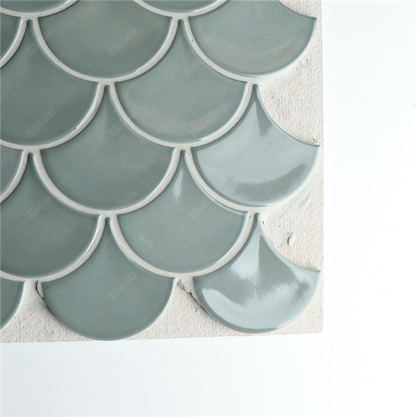 Foshan Factory Kitchen Wall Steel Gray Glossy Ceramic Mosaic Fish Scale ...