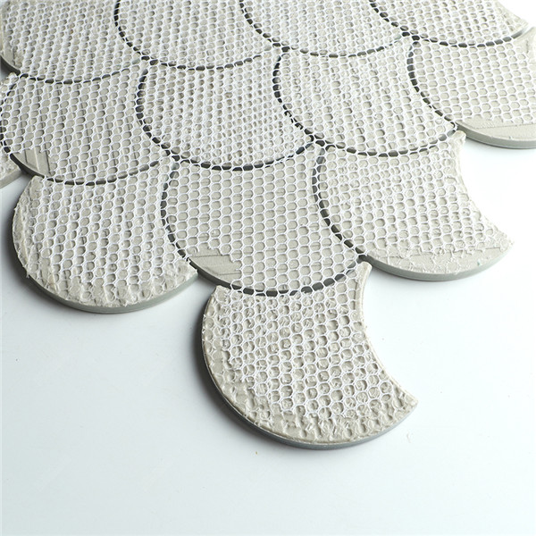 Foshan Factory Kitchen Wall Steel Gray Glossy Ceramic Mosaic Fish Scale ...
