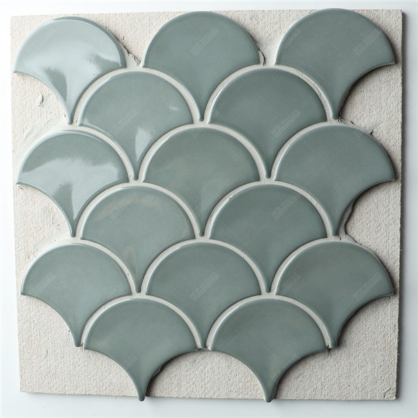 Foshan Factory Kitchen Wall Steel Gray Glossy Ceramic Mosaic Fish Scale ...
