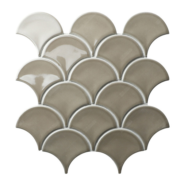 Wholesale Premium Glossy Glazed Ceramic Mosaic Fan Shape Grey Fishscale ...