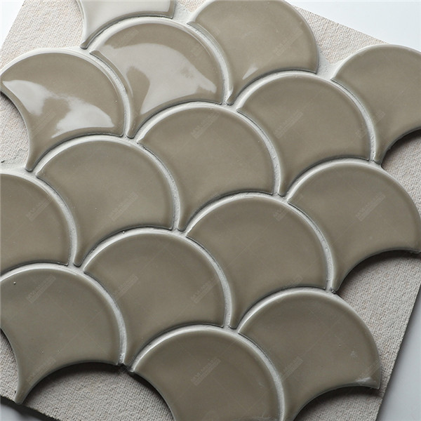 Wholesale Premium Glossy Glazed Ceramic Mosaic Fan Shape Grey Fishscale ...