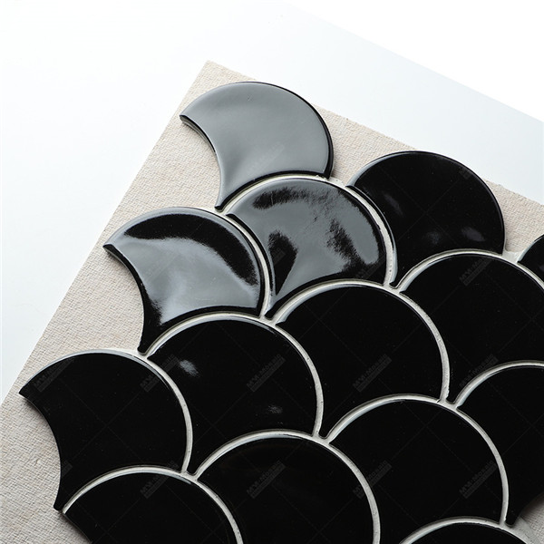 Foshan Supplier Premium Glazed Porcelain Fan Shaped Mosaic Black Fish ...