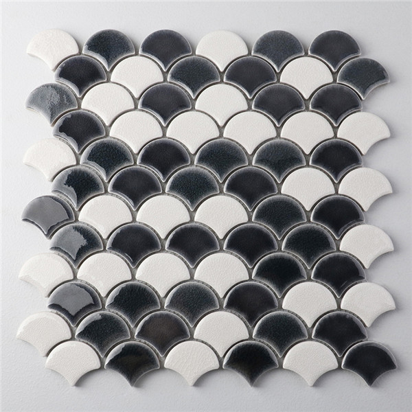 Foshan Manufacturer Crackle Mixed Glossy Ceramic Fish Scale Tile Mosaic ...