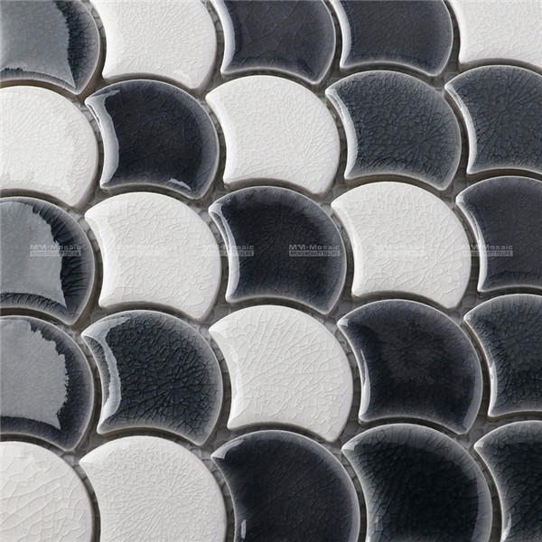 Foshan Manufacturer Crackle Mixed Glossy Ceramic Fish Scale Tile Mosaic ...