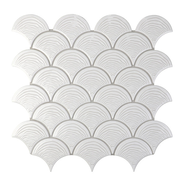 Wholesale Price Uneven Glossy Glazed Porcelain Mosaic White Fan Fish ...
