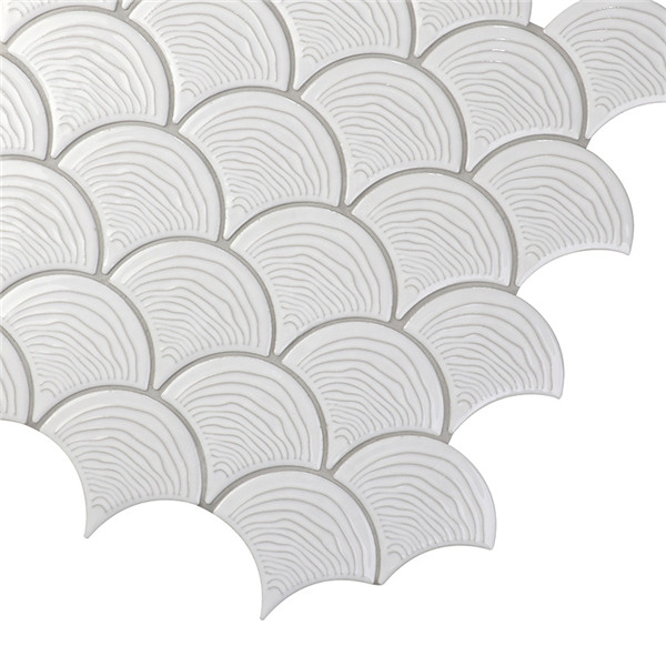 Wholesale Price Uneven Glossy Glazed Porcelain Mosaic White Fan Fish ...