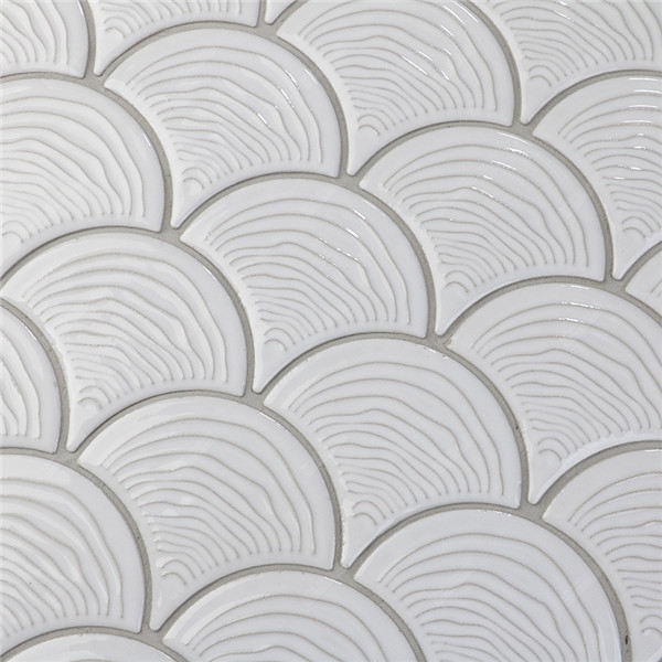 Wholesale Price Uneven Glossy Glazed Porcelain Mosaic White Fan Fish ...