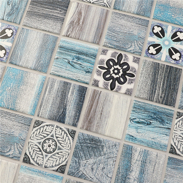 Wholesale 48x48mm Ink-jet Print Blue Wooden Moroccan Style Ceramic ...