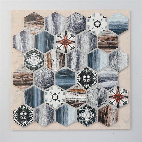 Foshan Manufacturer Inkjet Digital Print Wood 2" Ceramic Hexagon Mosaic ...