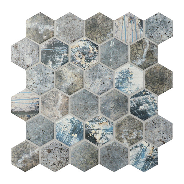 Inkjet Digital Print 2" Ceramic Mosaic Patterned Hexagon Floor Tiles ...