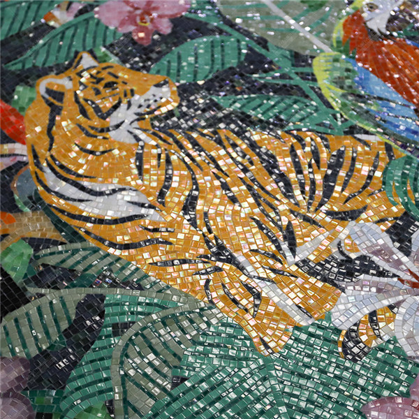 Customized Hand-cut Tiger Animal Pattern Mosaic Tile Glass Art Mural ...