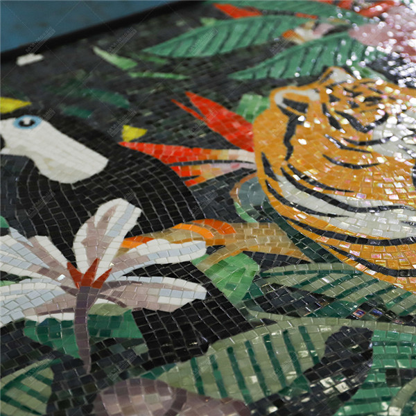 Customized Hand-cut Tiger Animal Pattern Mosaic Tile Glass Art Mural ...