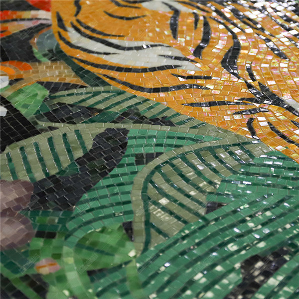 Customized Hand-cut Tiger Animal Pattern Mosaic Tile Glass Art Mural ...