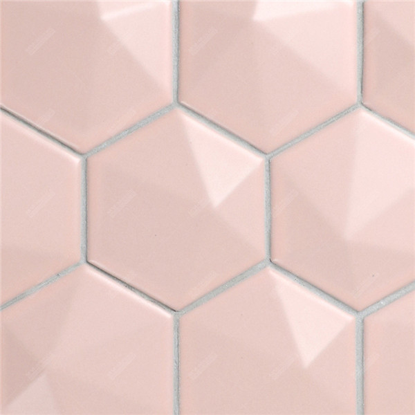 Foshan Manufacturer Matte Glazed Porcelain 3D Cube Hexagon Mosaic Pink ...