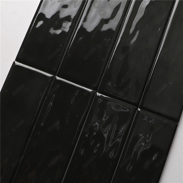China Foshan Supplier 60x200mm Wavy Surface Porcelain Glossy Black ...