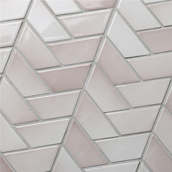 Foshan Manufacturer Trapezoid Shape Beige Color Glazed Porcelain Mosaic ...