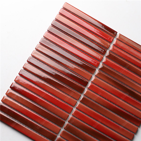 15x145mm Stackbond Glazed Gradient Dark Red Porcelain Mosaic Kit Kat ...