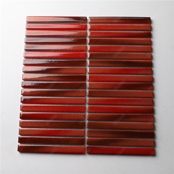 15x145mm Stackbond Glazed Gradient Dark Red Porcelain Mosaic Kit Kat ...