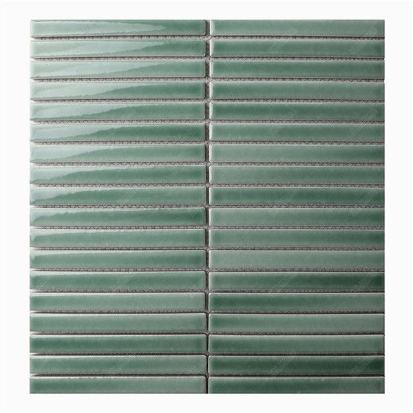 15x145mm Stackbond Grid Porcelain Strip Mosaic Green Finger Backsplash ...